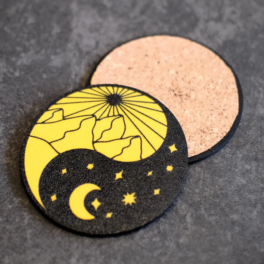 Sun and Moon Coasters with Cork bottoms by Sakul - MakerWorld