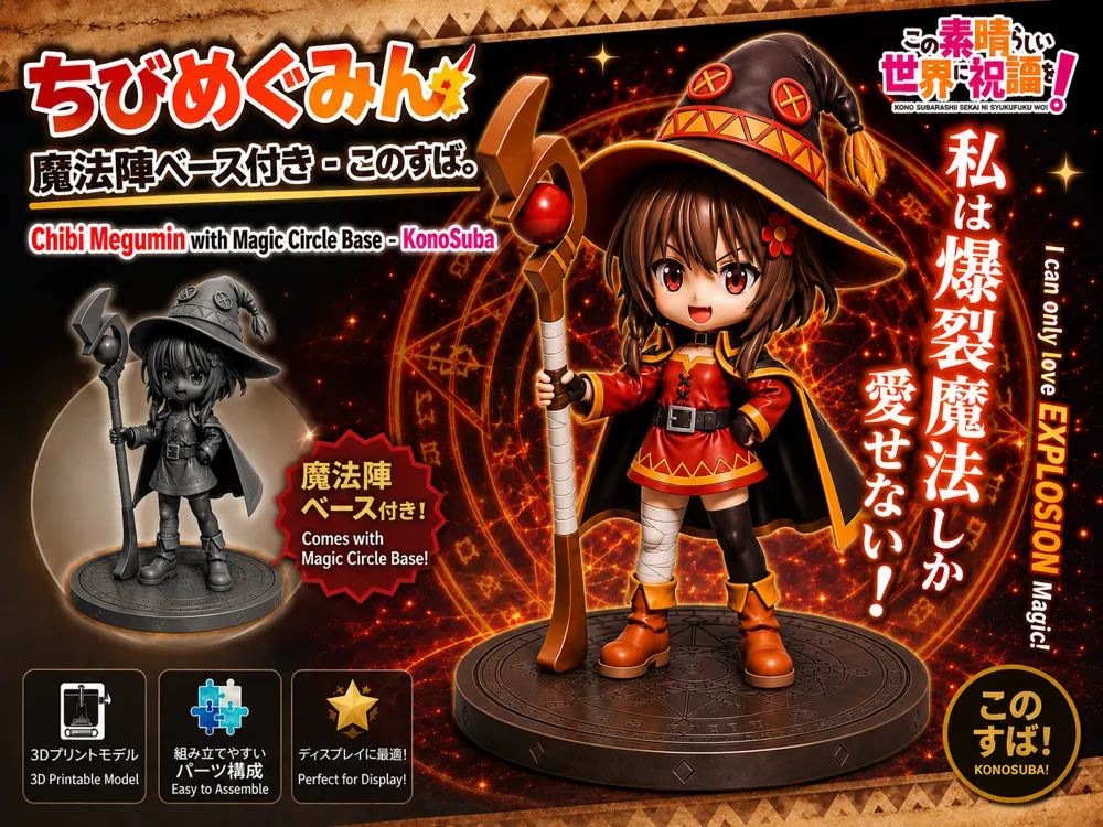 Chibi Megumin with Magic Circle Base - KonoSuba - Free 3D Print Model ...