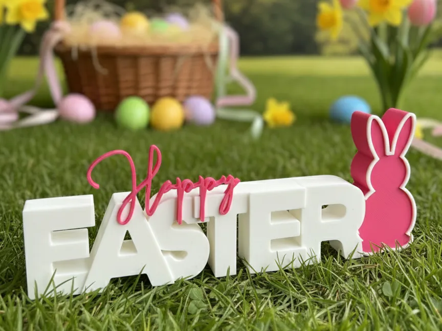 Snap-Fit Happy Easter Sign with Removable Bunny - Free 3D Print Model ...