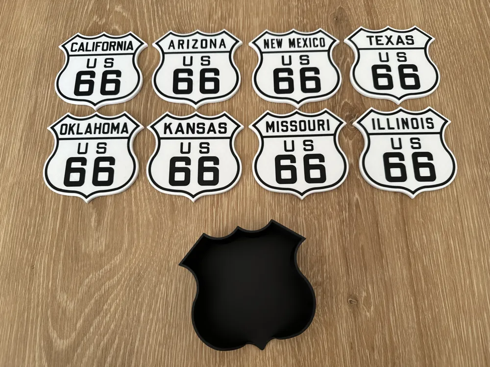 US Route 66 Coasters with Box - Free 3D Print Model - MakerWorld
