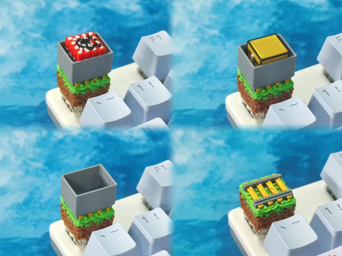 「MC Bloco de Grama com Trilho e Carrinho de Mina」Keycap - Modelo ...