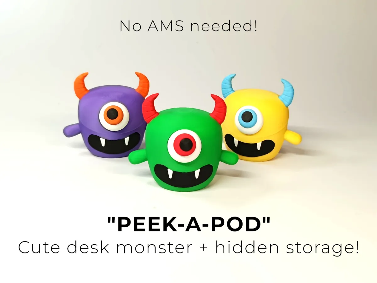 "Peek-a-pod" | Cute desk monster + hidden storage - Free 3D Print Model ...