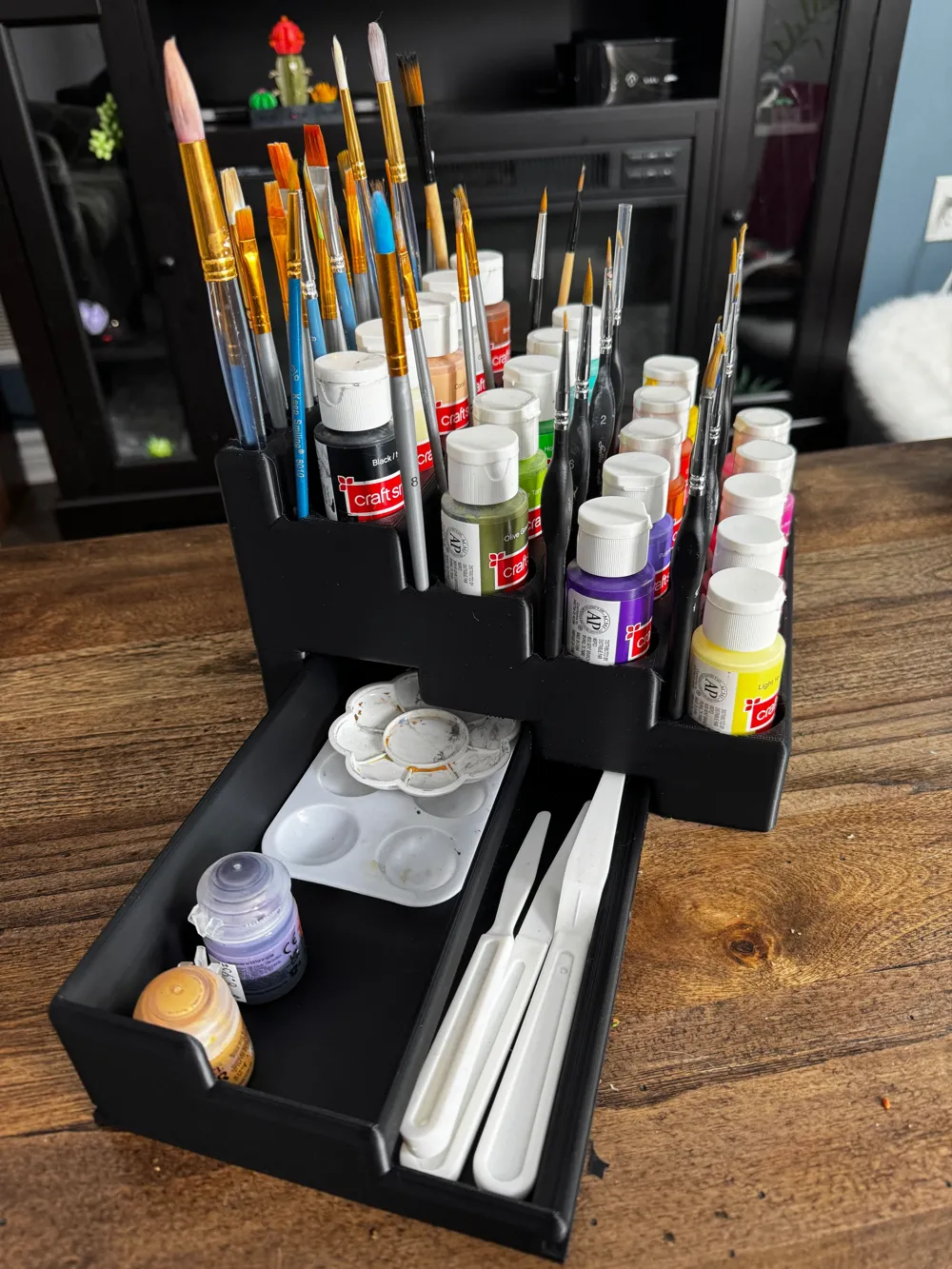 Paint & brush Organizer with hidden sliding droor - Free 3D Print Model ...