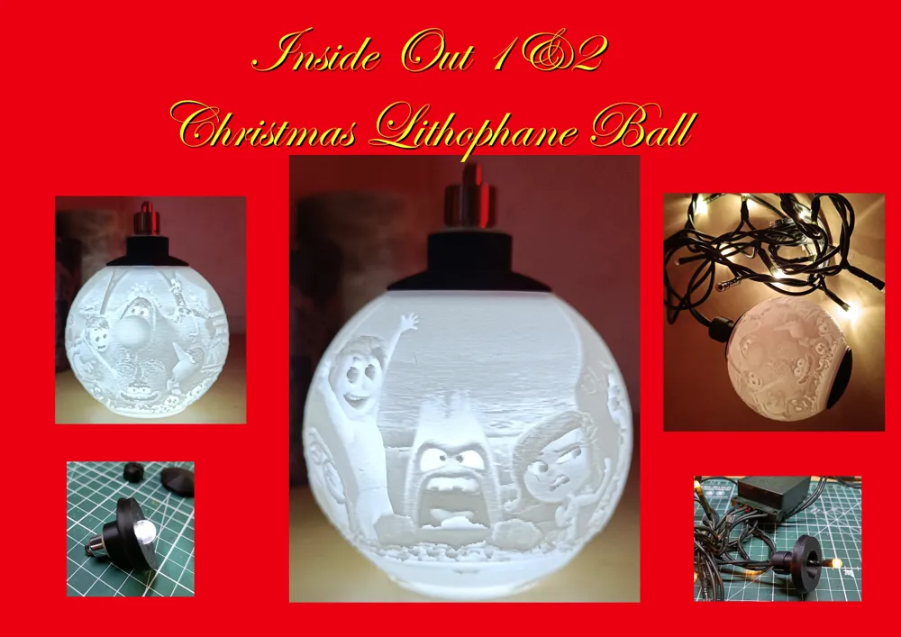 Inside Out 1&2 Christmas Lithophane Ball - Free 3D Print Model - MakerWorld