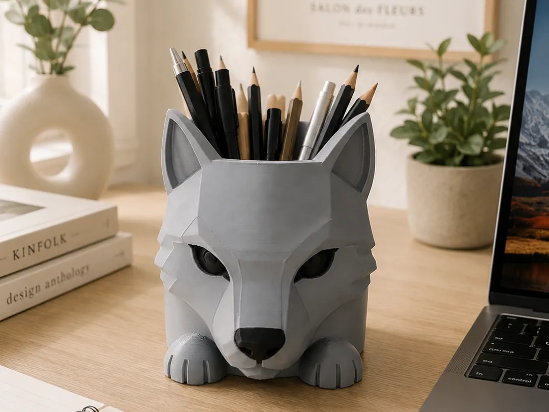 Wolf Pen Holder-Modern Desk Organizer - Free 3D Print Model - MakerWorld