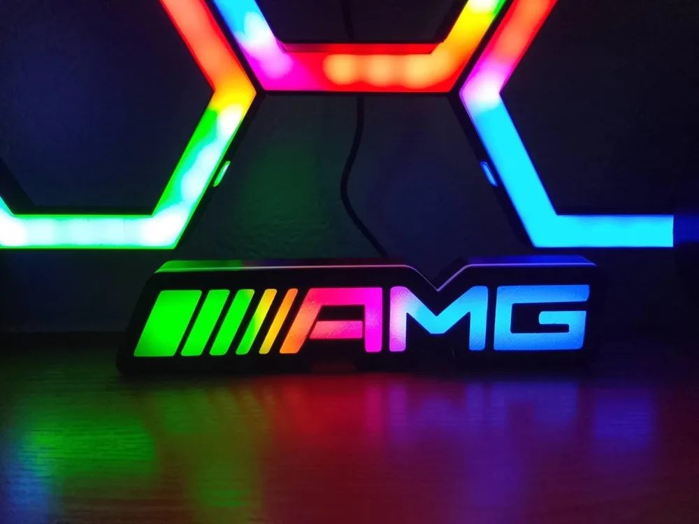 AMG LED Logo – RGB Sign Desk & Wall Decor - Free 3D Print Model ...