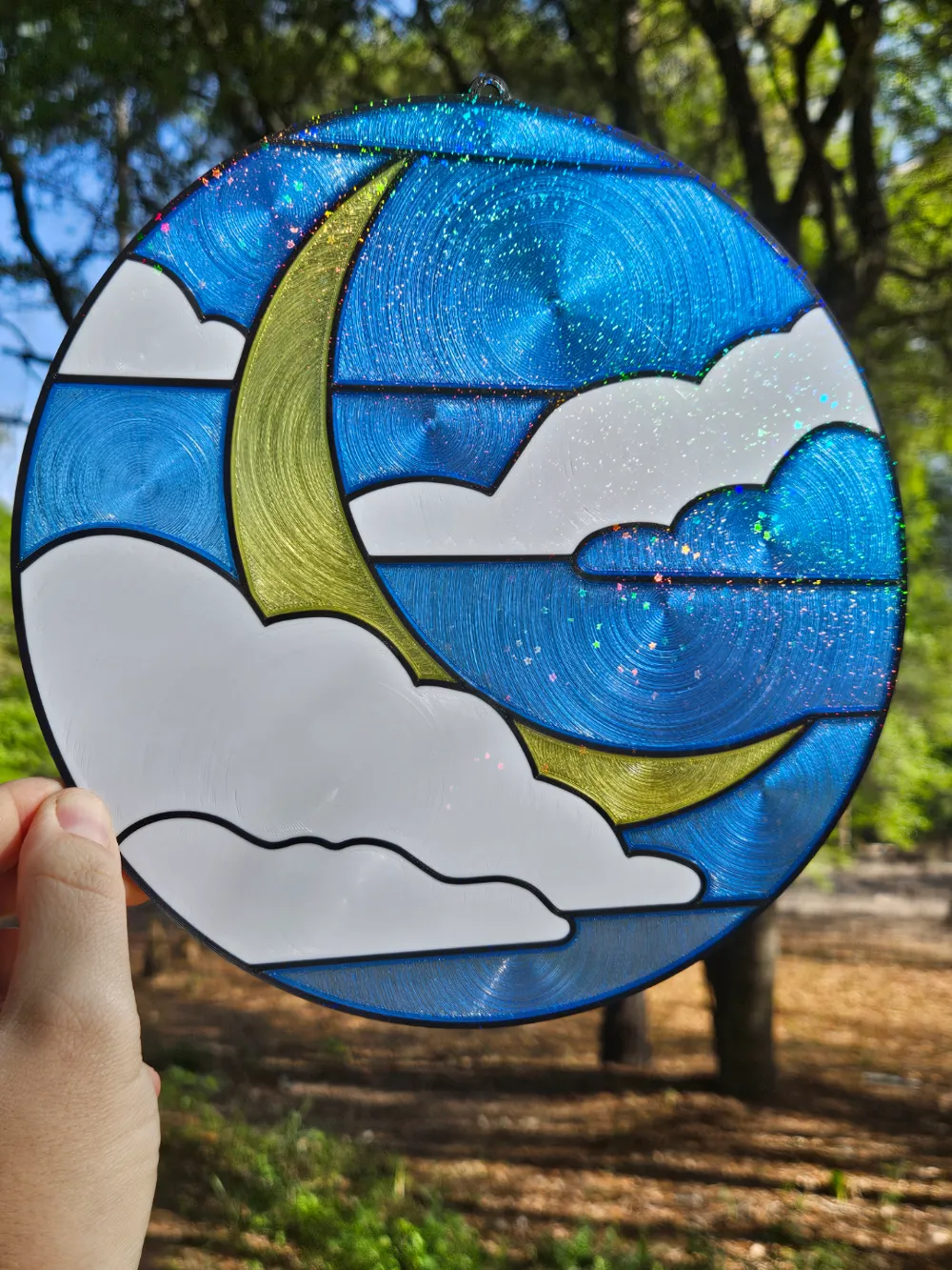 Moon and Clouds Stained Glass Suncatcher by jamisonusmc - MakerWorld