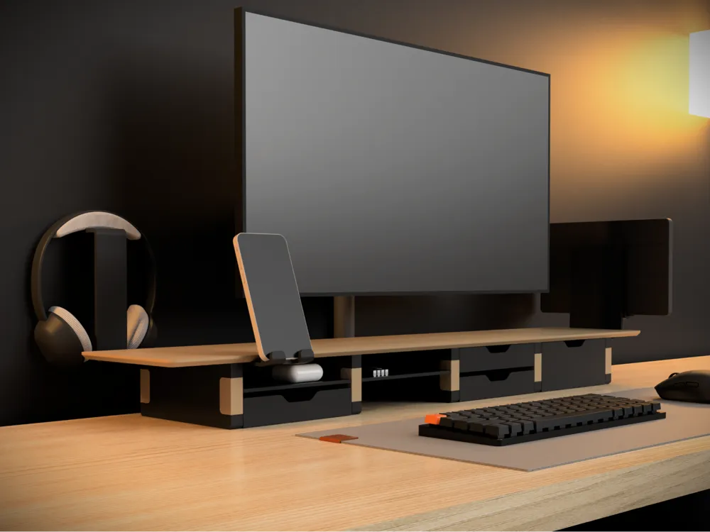 Modular Desk Shelf Fully Printed • Screwable Addon - Free 3D Print Model - MakerWorld