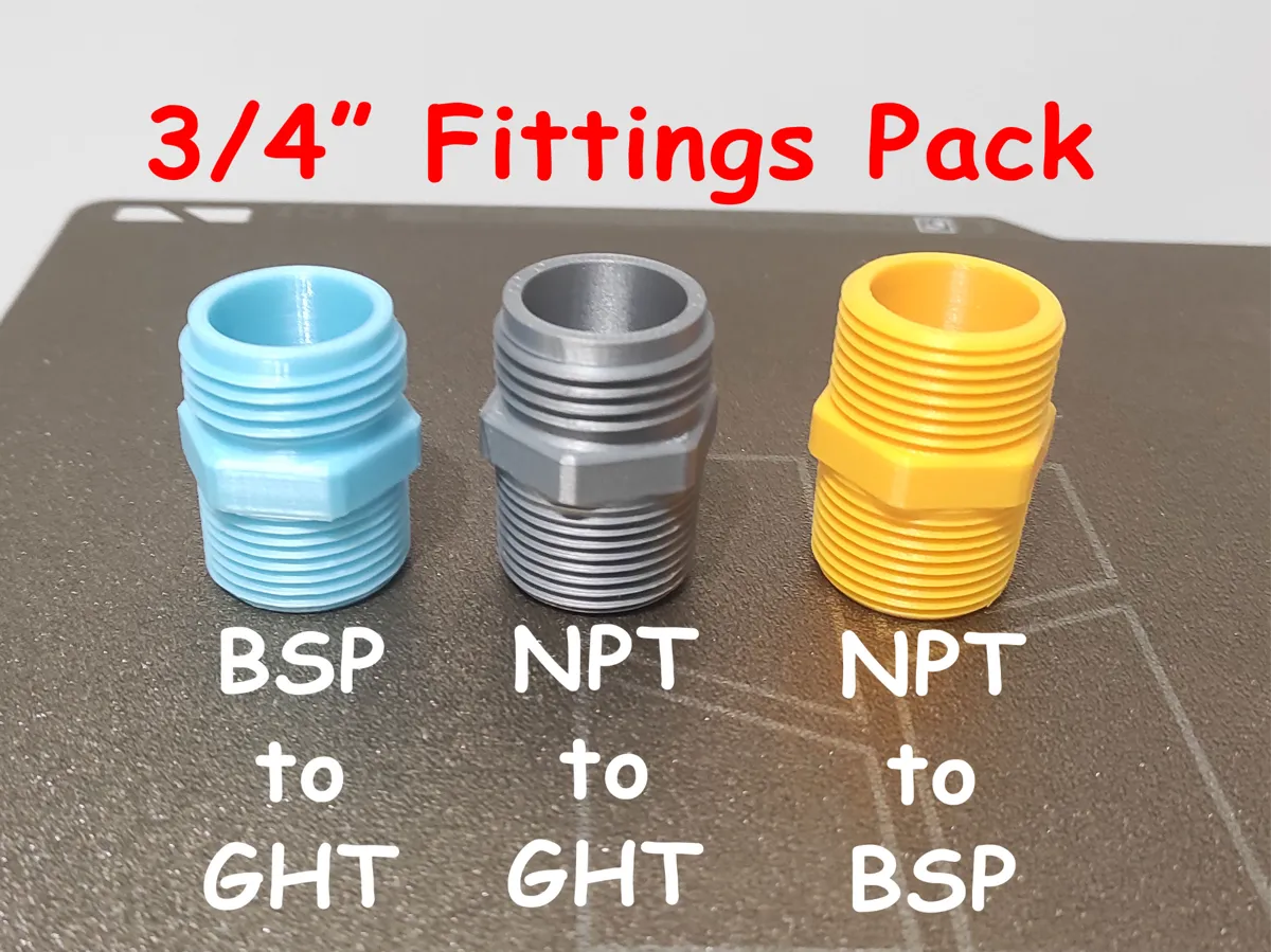 3/4" Adapters/Fittings GHT, BSP, NPT Thread - Free 3D Print Model ...