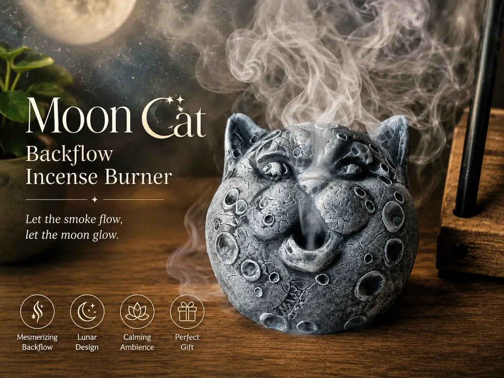 Moon Cat Backflow Incense Burner - Free 3D Print Model - MakerWorld