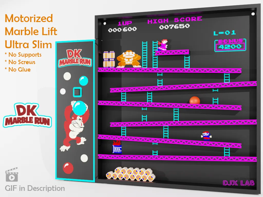 DK Marble Run - Motorized Lift Donkey Kong Arcade - Free 3D Print Model ...