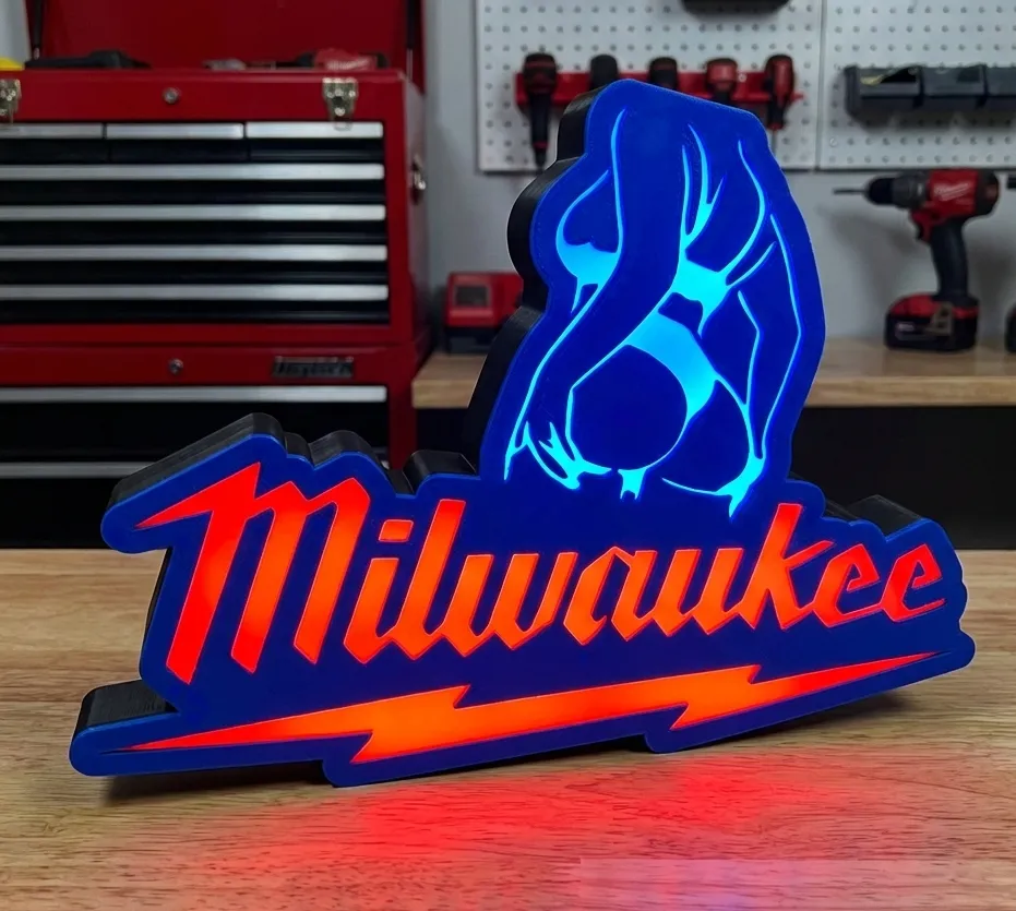 Milwaukee LED Wall Sign / Workshop Decor - Free 3D Print Model - MakerWorld