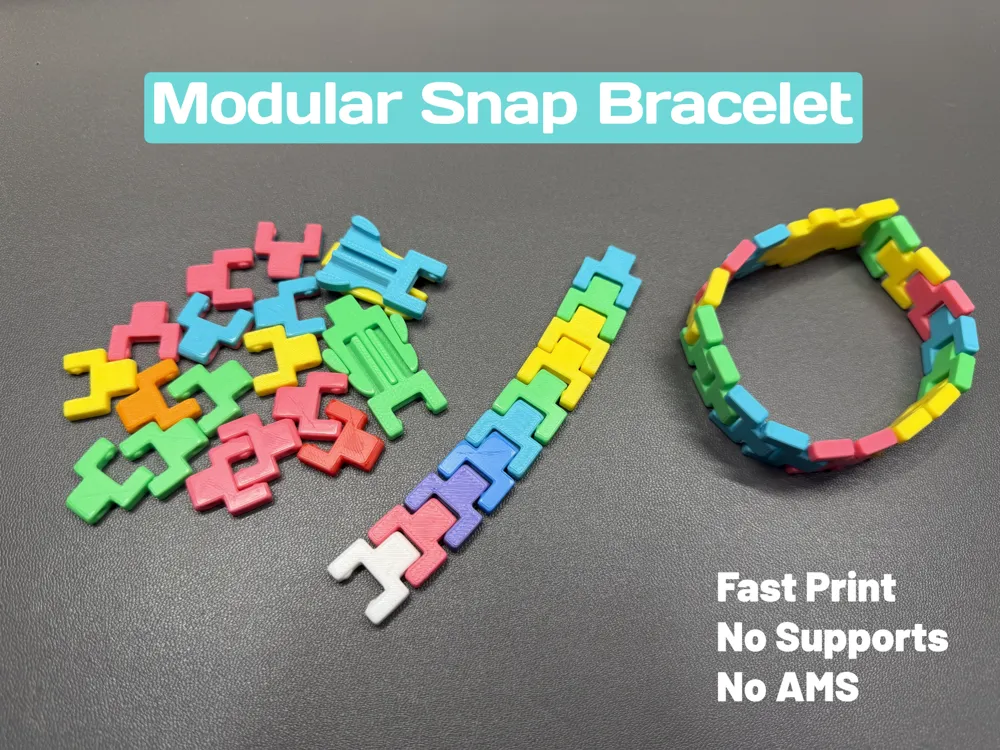 Modular Snap Bracelet | Mix & Match | Fast Print - Free 3D Print Model ...