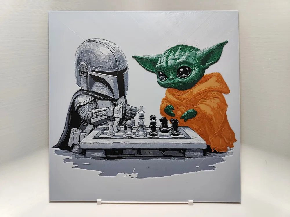 Mando and Grogu playing chess - Hueforge - Free 3D Print Model - MakerWorld