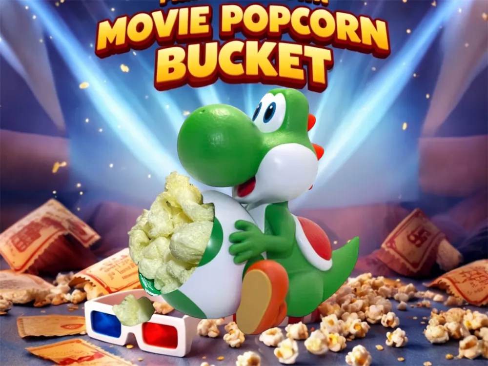 Yoshi Movie Popcorn Snack Bucket - Free 3D Print Model - MakerWorld