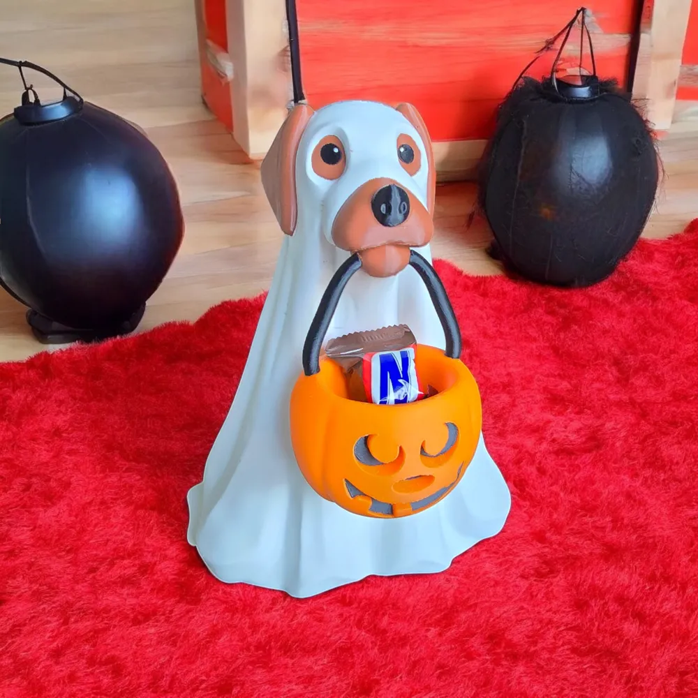 Halloween Dog Ghost Cute Trick or Treat Pumpkin by johnnyTbird - MakerWorld