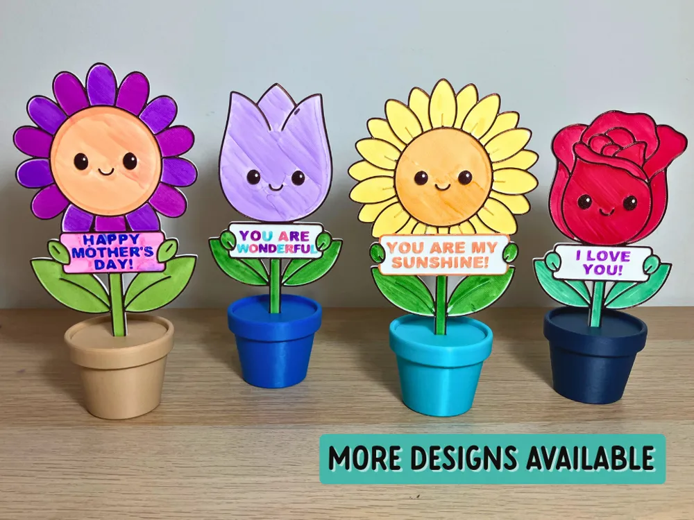 Flower Colouring Activity Set with Display Pots - Free 3D Print Model ...
