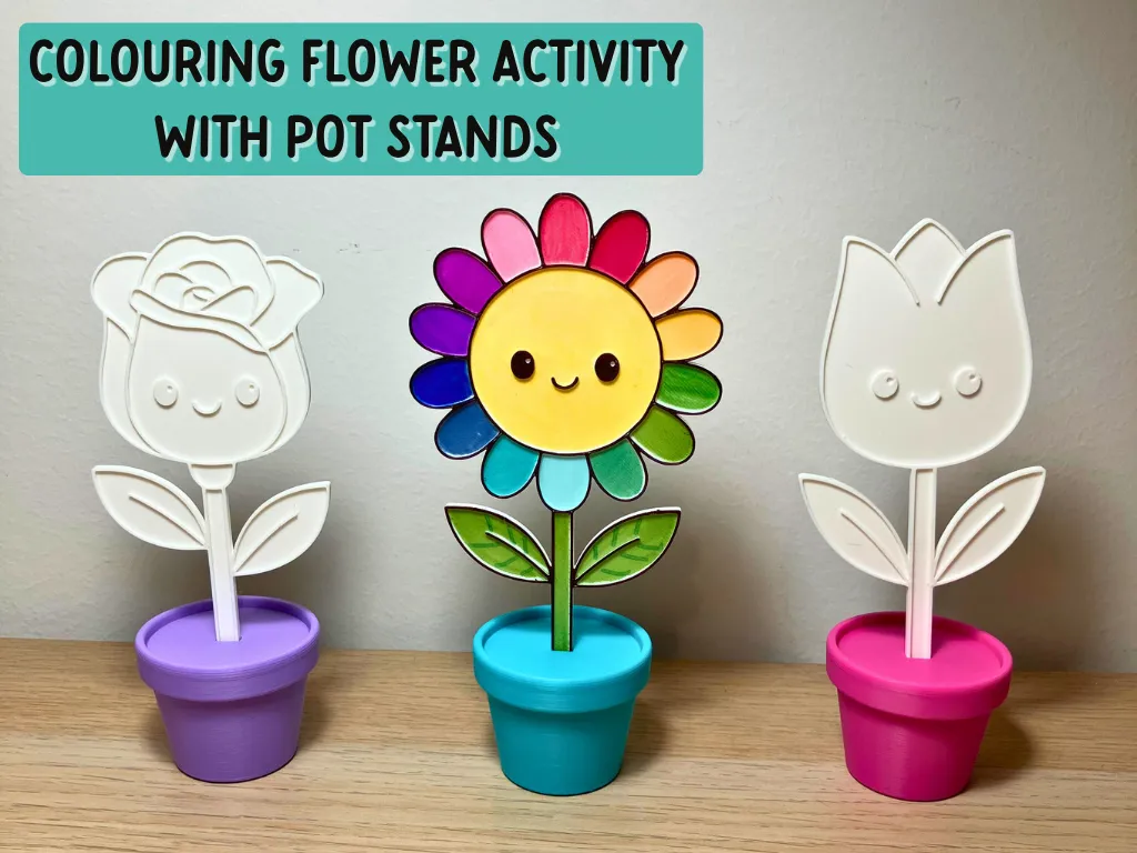 Flower Colouring Activity Set with Display Pots - Free 3D Print Model ...