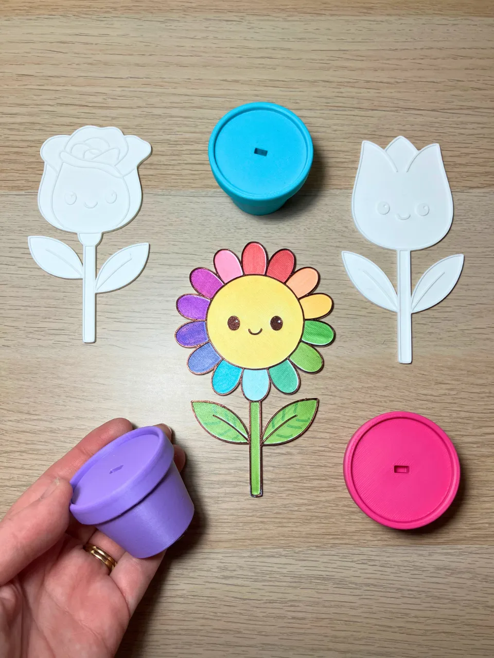 Flower Colouring Activity Set with Display Pots - Free 3D Print Model ...
