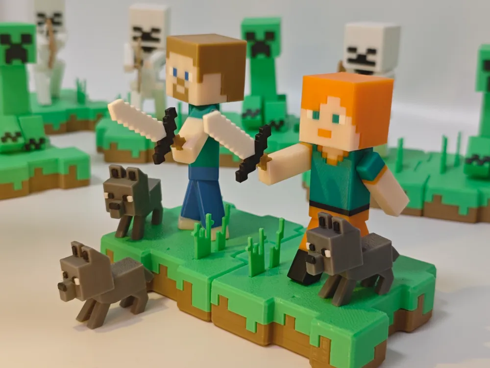 Minecraft: Alex, Steve, Dog by 花田小猫 MakerWorld: Download Free 3D Models