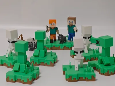 Minecraft: Alex, Steve, Dog by 花田小猫 - MakerWorld