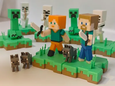 Minecraft: Alex, Steve, Dog by 花田小猫 - MakerWorld