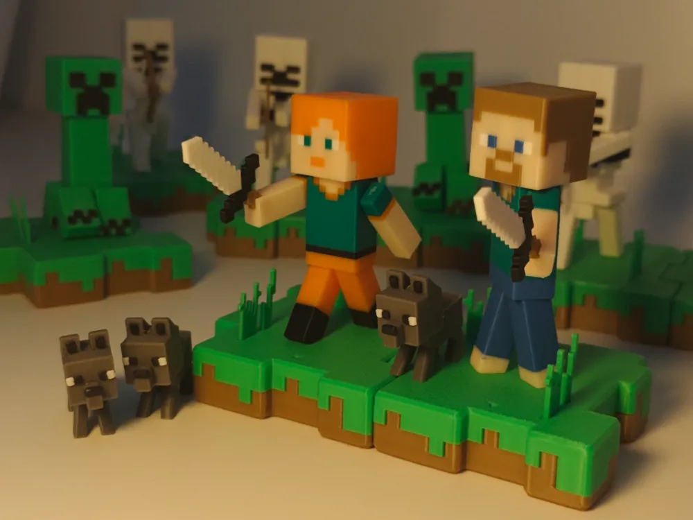 Minecraft: Alex, Steve, Dog by 花田小猫 MakerWorld: Download Free 3D Models