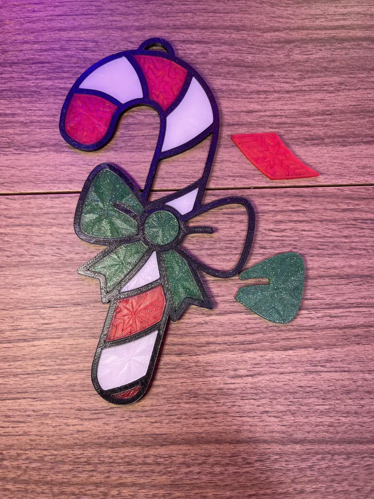 Candy Cane Bow Suncatcher – Snap-Fit Stained Glass - Free 3D Print ...