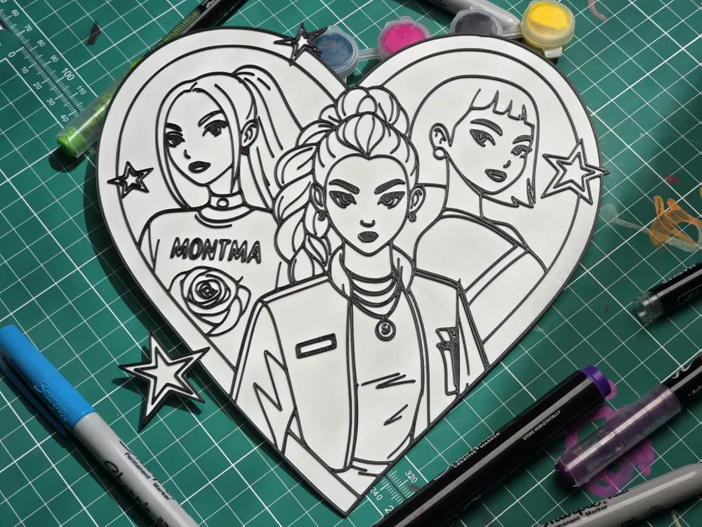 Kpop Demon Hunters Heart Love Squad Coloring - Free 3D Print Model ...