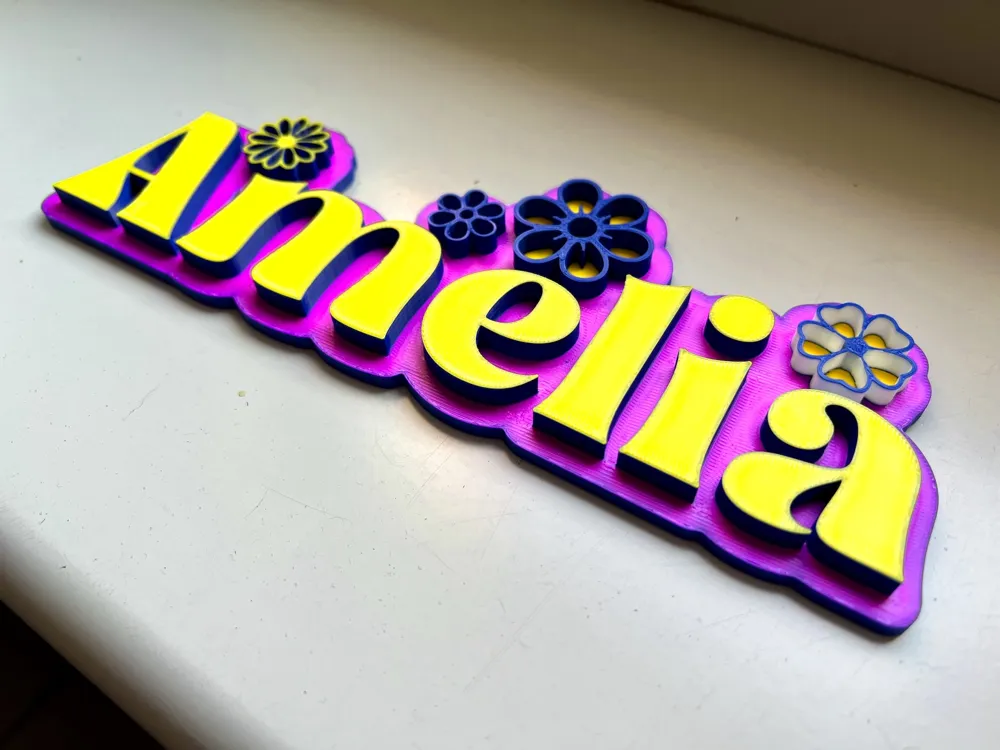 AMELIA name sign WITH FLOWERS by MeeToo3333 MakerWorld: Download Free ...