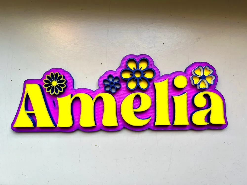 AMELIA name sign WITH FLOWERS by MeeToo3333 MakerWorld: Download Free ...