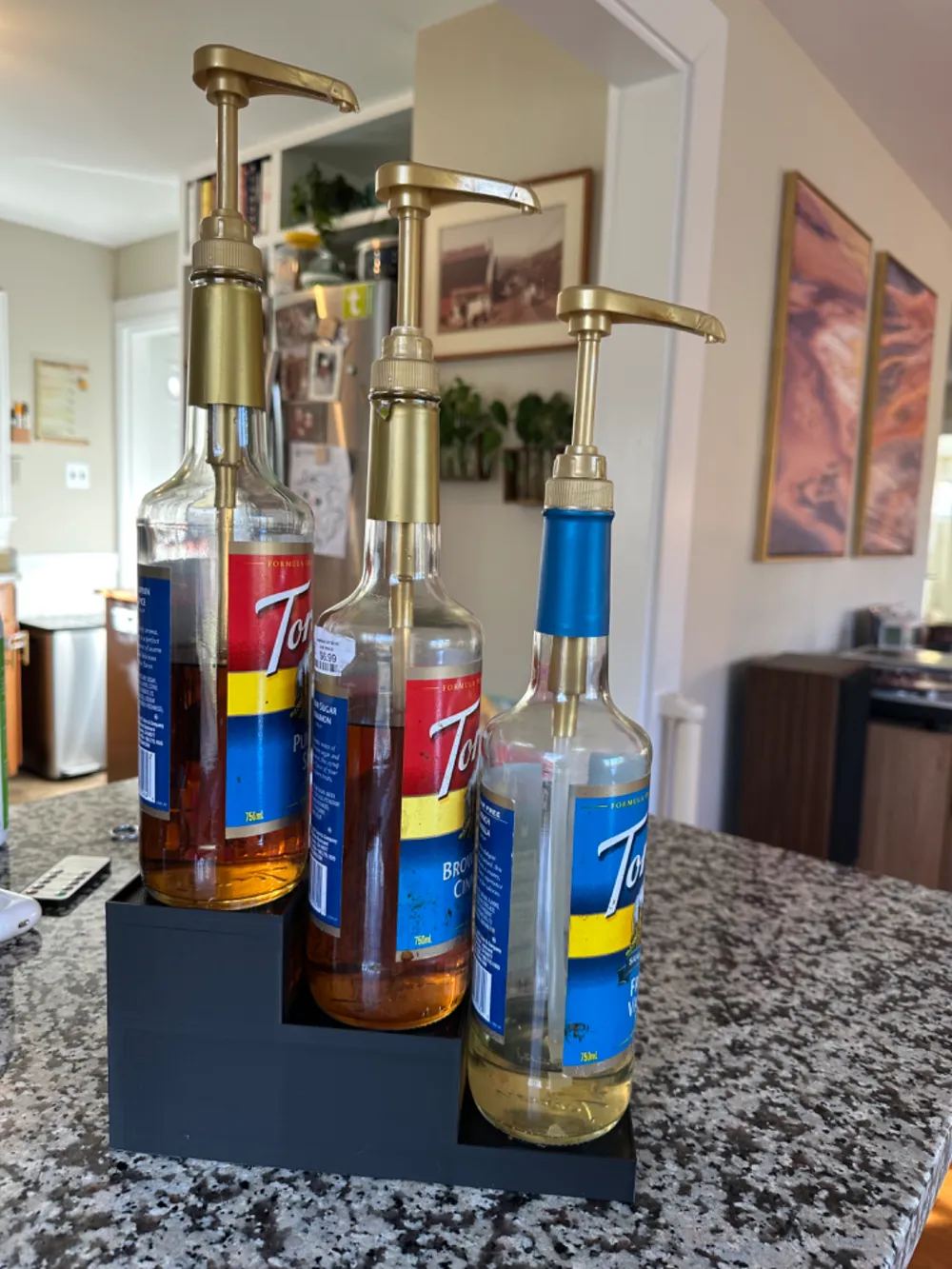 3 Bottle 750ml Glass Torani Syrup Stand Tiered by AaronD - MakerWorld