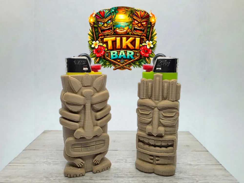 Tiki Bar Totems Bic Sleeves - Free 3D Print Model - MakerWorld
