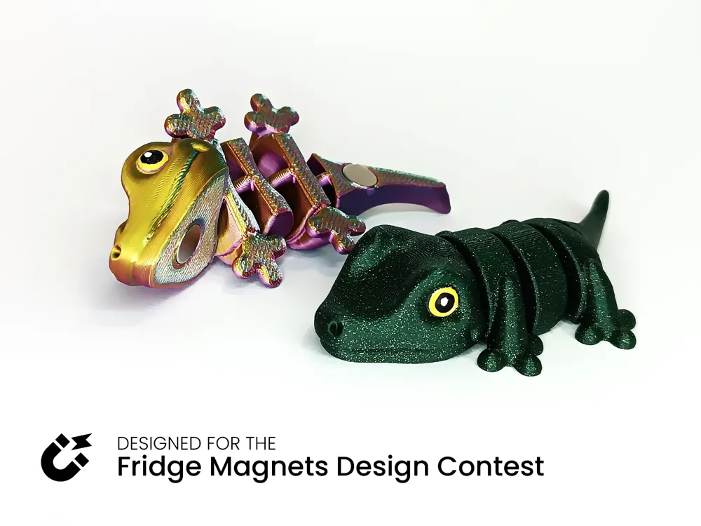 Cute Flexible Gecko (Toy, Keychain & Magnet) - Free 3D Print Model ...