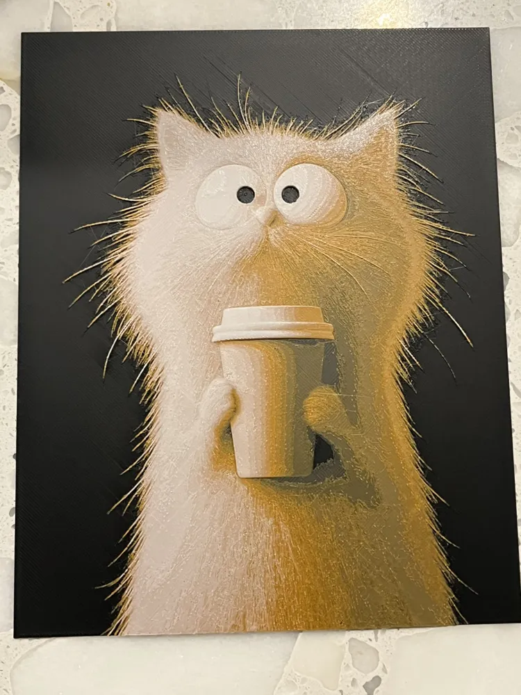 Cat with Coffee Hueforge by FantasyZ MakerWorld: Download Free 3D Models