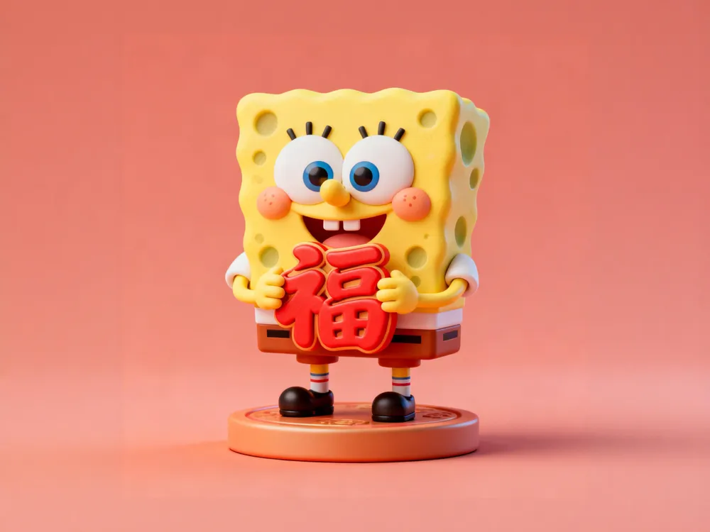 Bob l'éponge tenant le caractère Fu - Édition spéciale Nouvel An ...