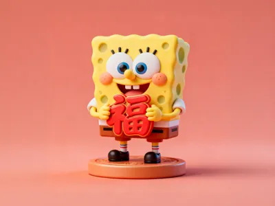 Bob l'éponge tenant le caractère Fu - Édition spéciale Nouvel An ...