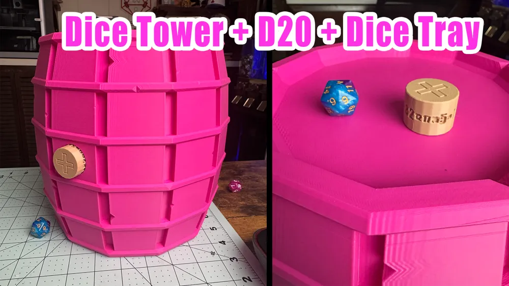 Barrel Dice Tower + Dice Tray + D20 Combo - Free 3D Print Model ...