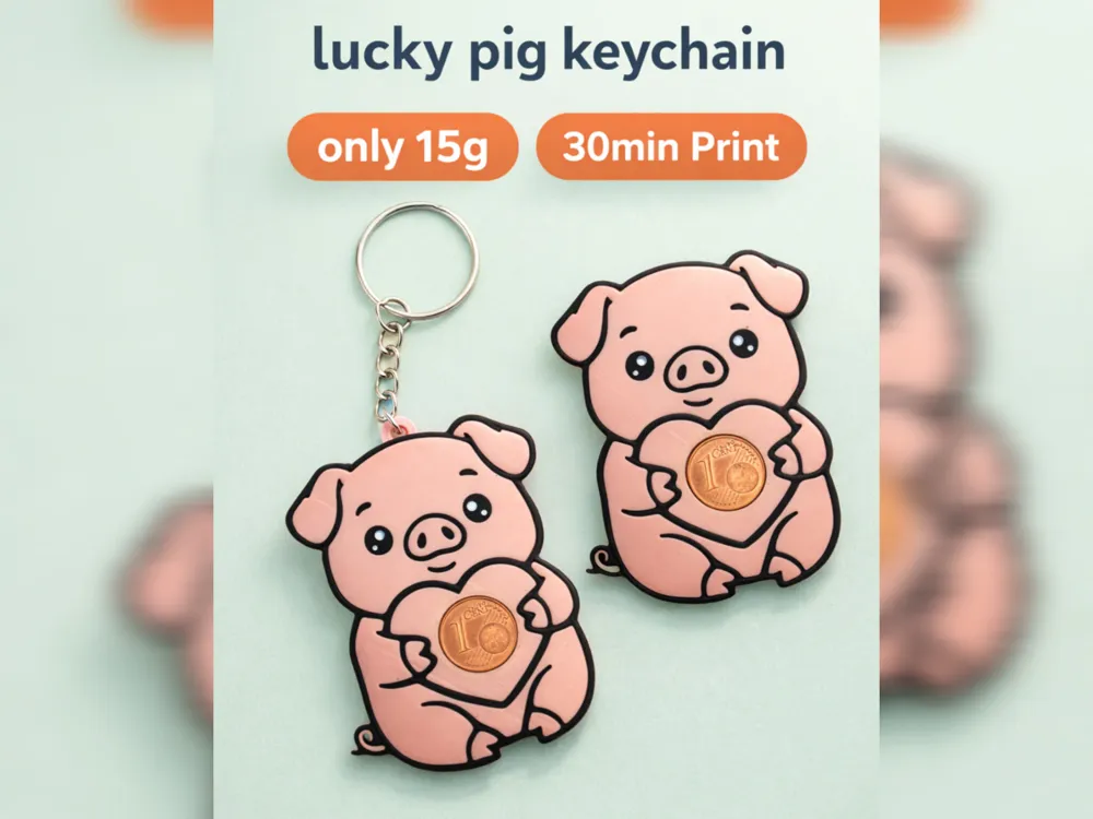 Lucky Pig Keychain – Cute Fast & Easy 3D Print - Free 3D Print Model ...