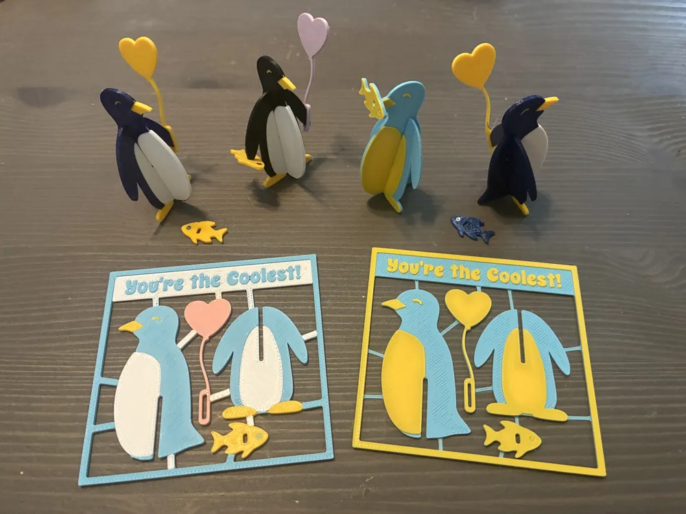 Penguin Kit Card with Heart Balloon - Free 3D Print Model - MakerWorld