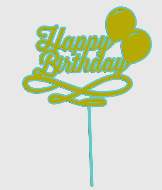 Happy Birthday cake topper with balloons by Dénise & Fernando - MakerWorld