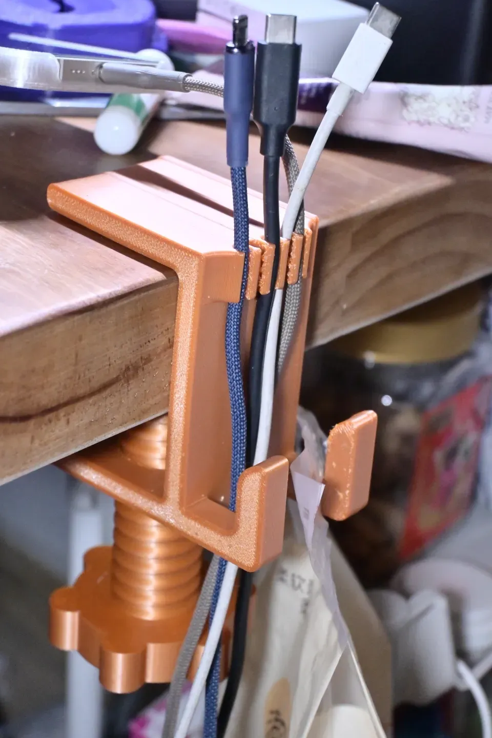 Desk Edge Clamp for Cables / with Hooks by Makki - MakerWorld