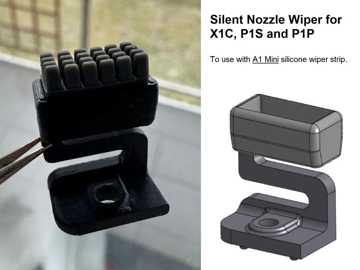 P1P, P1S, X1C Silent Hybrid Nozzle Wiper / Cleaner - Free 3D Print ...