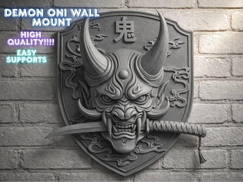 Oni demon mask wall mount - Free 3D Print Model - MakerWorld
