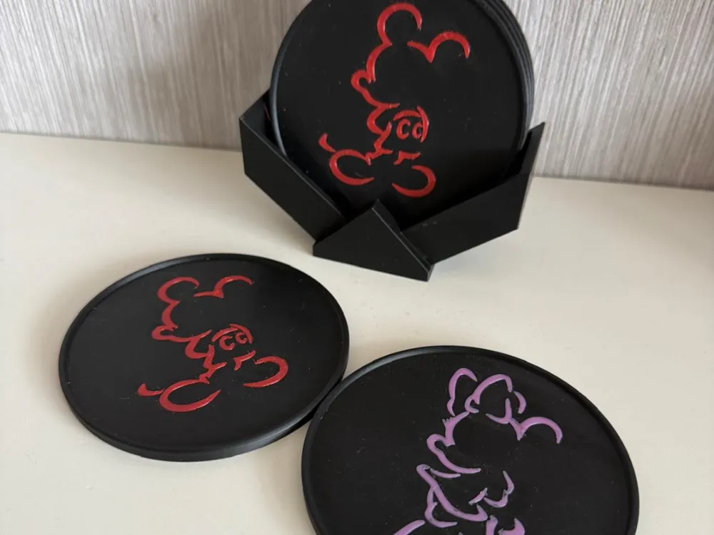 Mickey Mouse and Minnie Mouse Coasters with Holder by 3D Basti ...