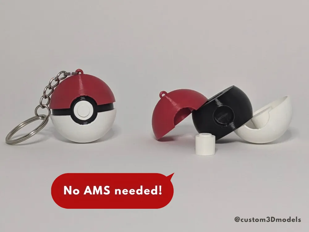 Mini Pokeball Keychain | No AMS needed! by custom3dmodels - MakerWorld