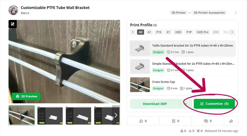Customizable PTFE Tube Wall Bracket by Marco MakerWorld: Download Free ...