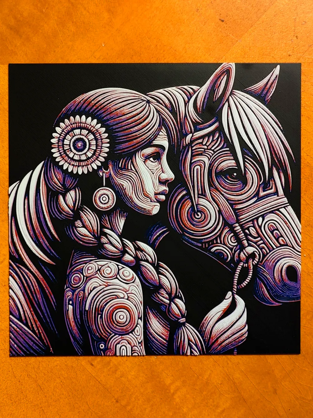 Native American Girl Leading a Horse - Hueforge by Sarge MakerWorld: Download Free 3D Models