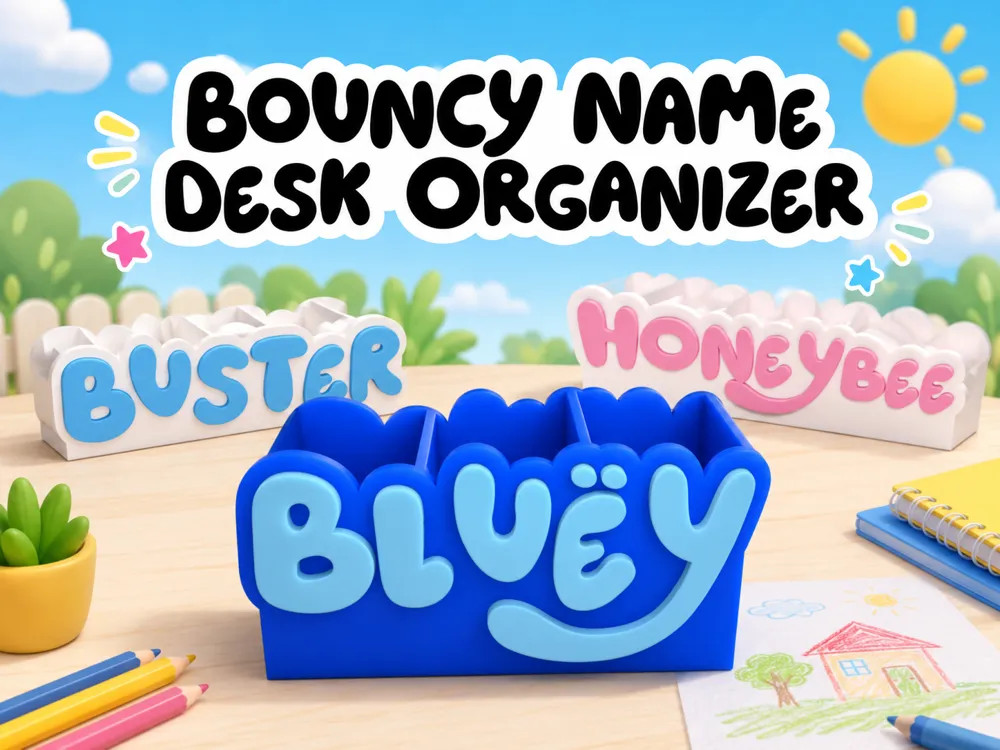 Bouncy Name Desk Organizer - Full Customizable - Free 3D Print Model ...