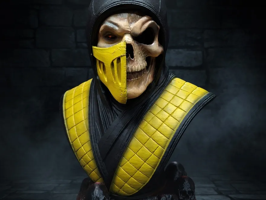 Mortal Kombat Scorpion Bust & Detailed skull Base - Free 3D Print Model ...